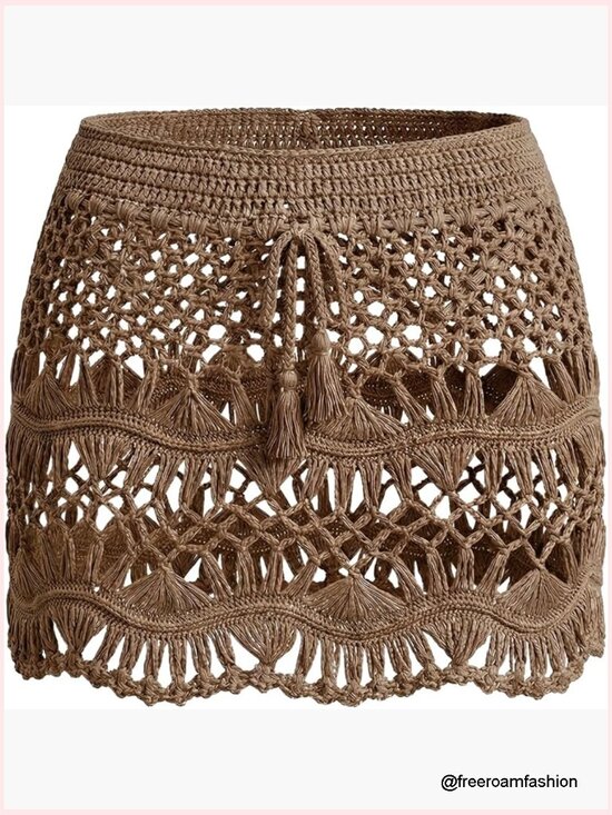 Swim | Crochet Knit Drawstring Sheer Mini Skirt Beach Swim Cover Up ...